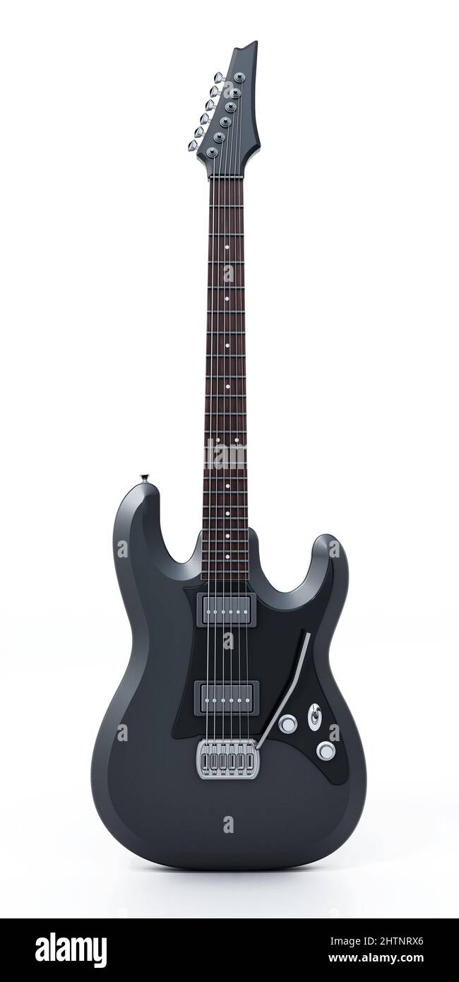 Generic black electric guitar isolated on white background. 3D ...