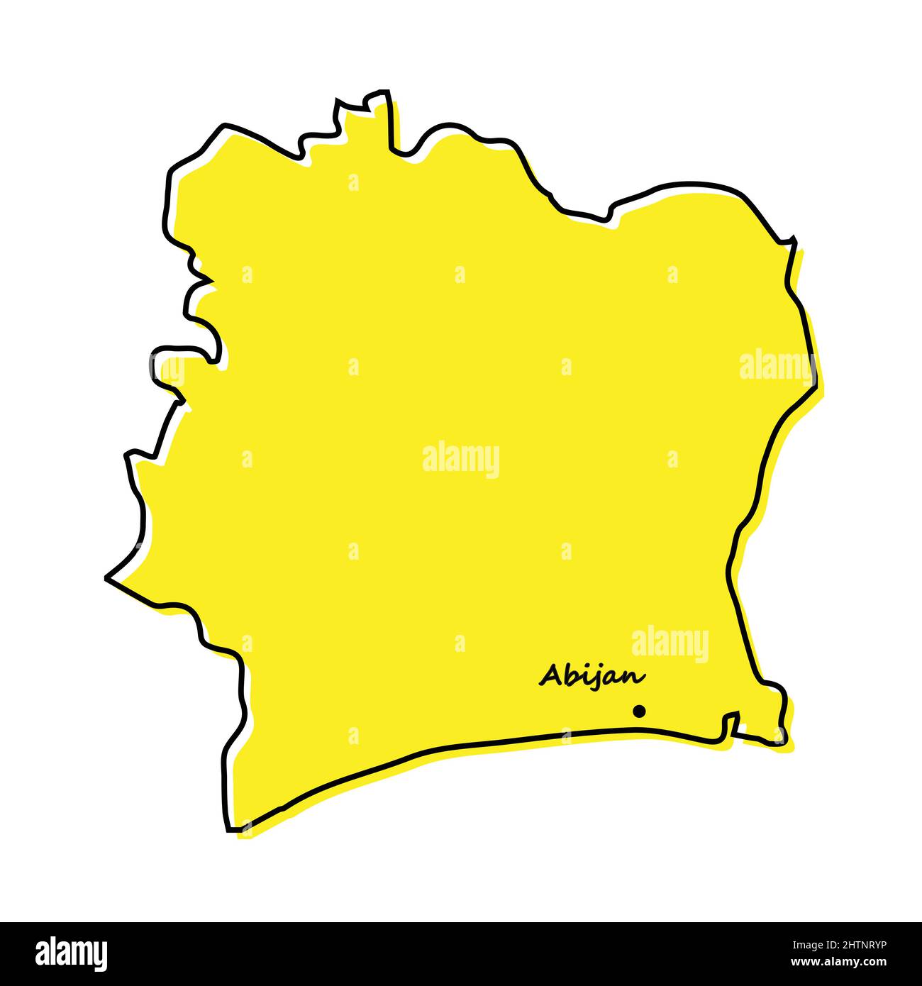 Simple outline map of Ivory Coast with capital location. Stylized minimal line design Stock ...
