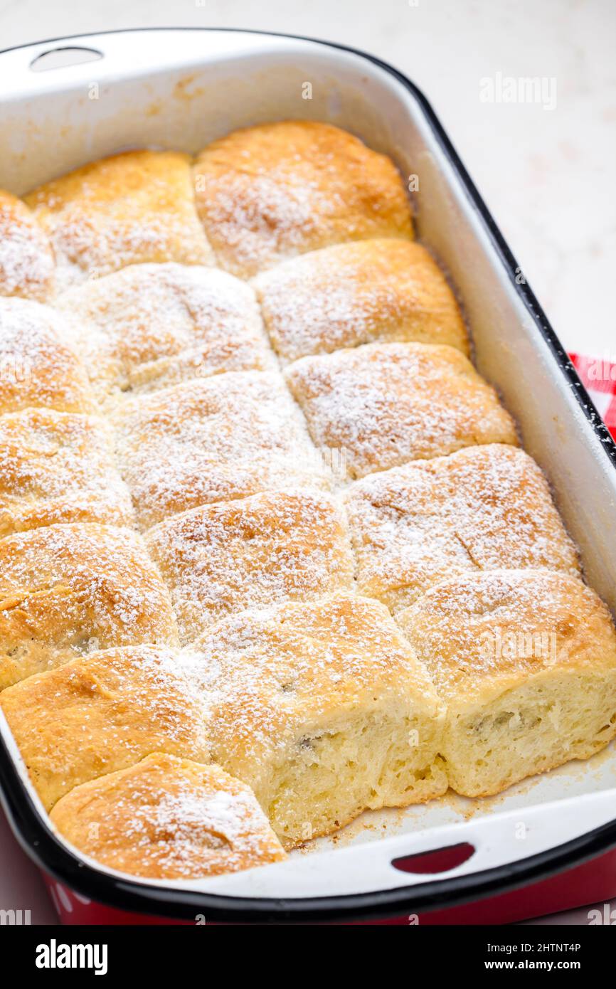 traditional Czech stuffed buns in baking tray Stock Photo - Alamy