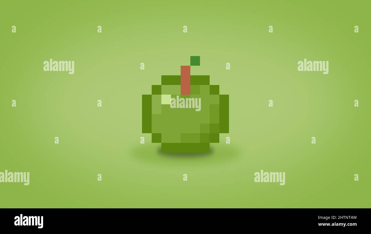 Pixel 8 bit green apple background - high resolution 4k wallpaper Stock ...