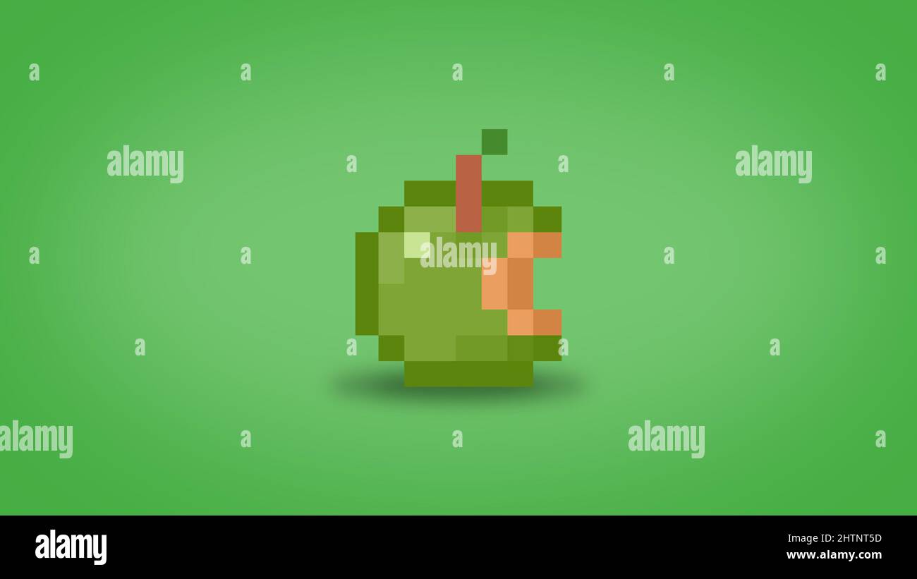 Pixel 8 bit green apple with a bite taken out background - high ...