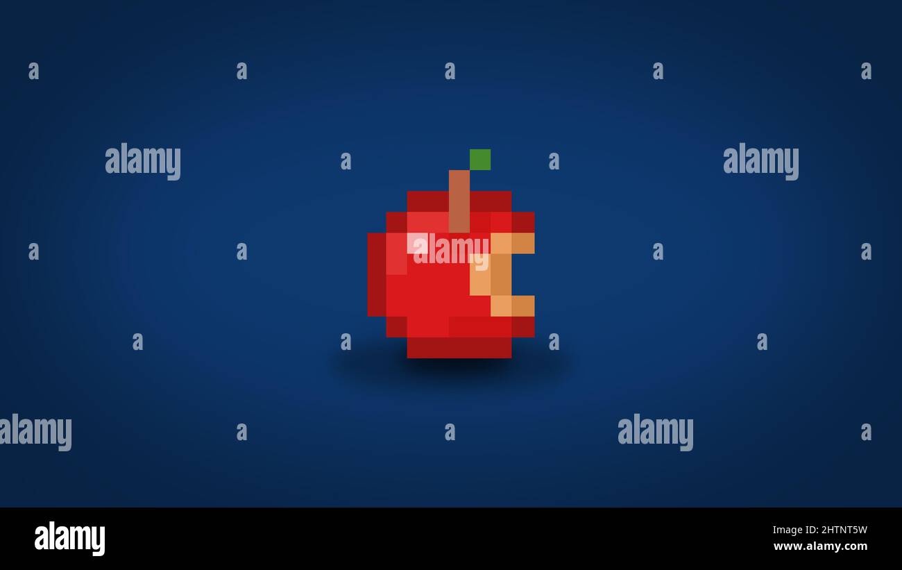 Pixel 8 bit red apple with a bite taken out background - high ...