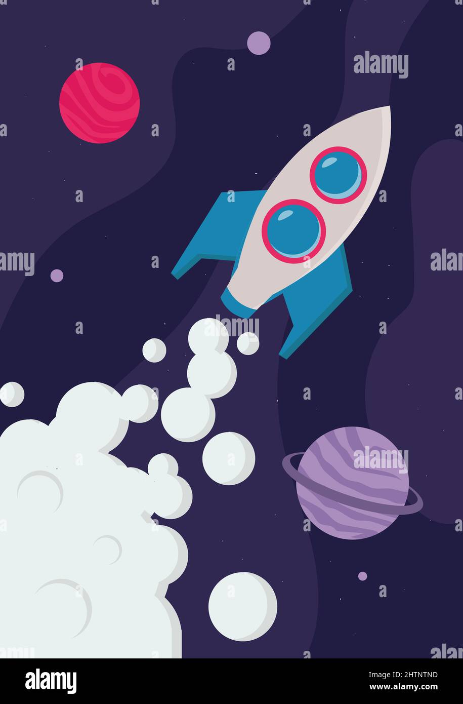 Colorful planets, rocket, galaxy Stock Photo - Alamy