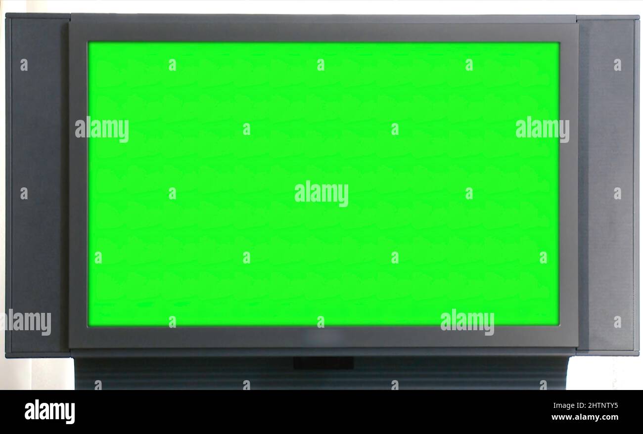 Green Screen old TV in office setting. Scene. Green TV screen in ...