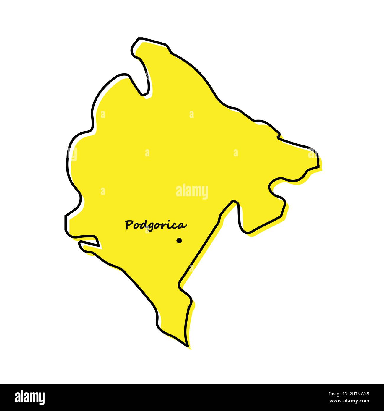 Simple outline map of Montenegro with capital location. Stylized minimal line design Stock ...