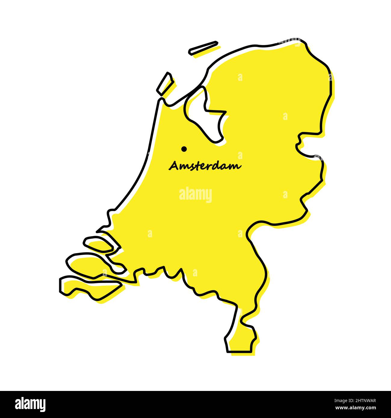 Simple outline map of Netherlands with capital location. Stylized ...