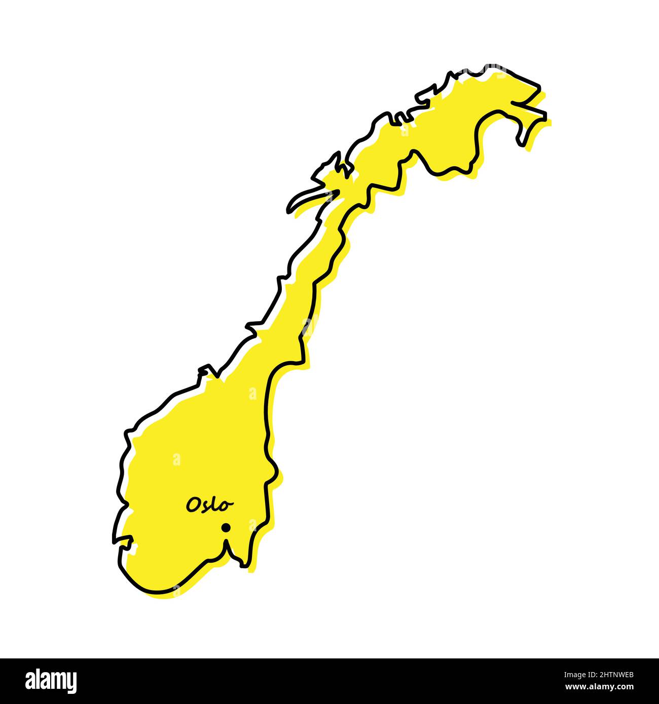 Simple outline map of Norway with capital location. Stylized minimal ...