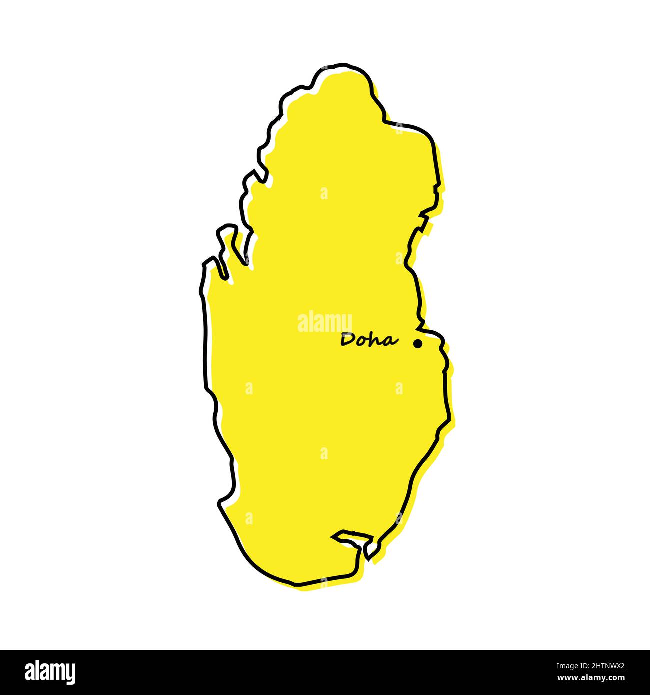 Simple outline map of Qatar with capital location. Stylized minimal line design Stock Vector ...