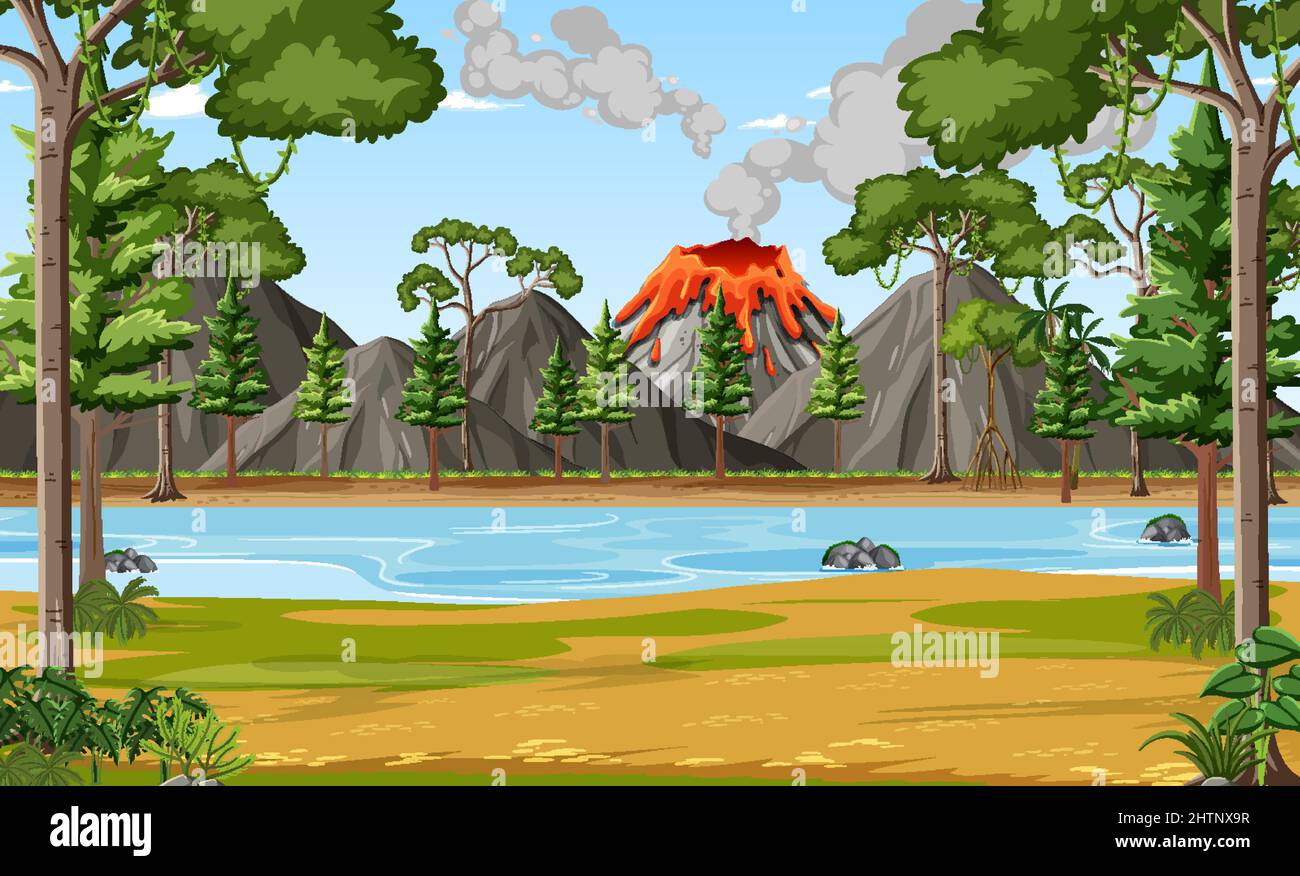 Prehistoric forest scene background illustration Stock Vector Image ...