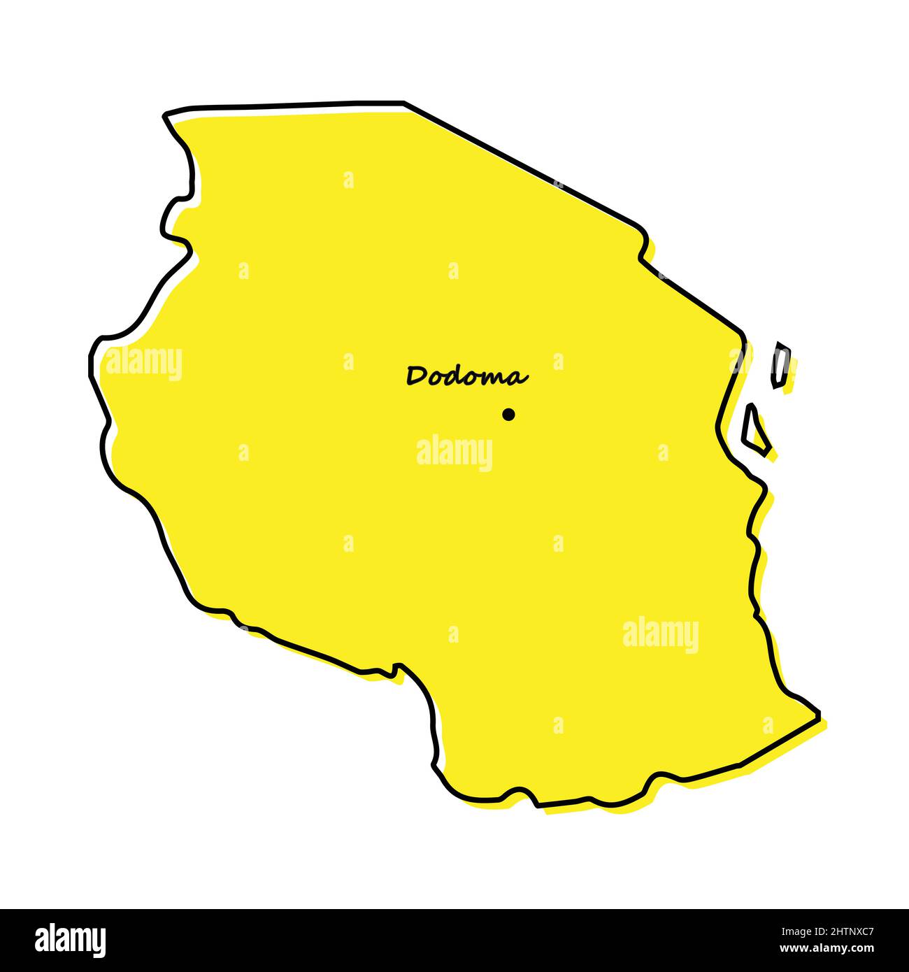 Simple outline map of Tanzania with capital location. Stylized minimal ...