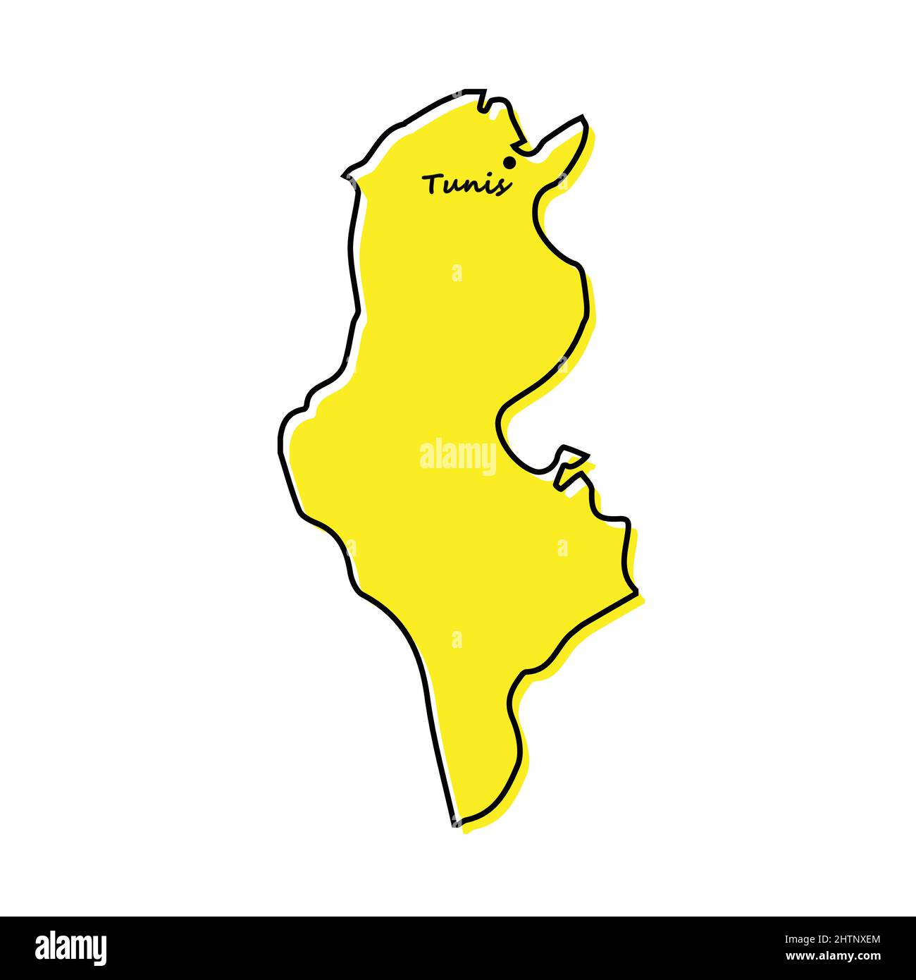 Simple outline map of Tunisia with capital location. Stylized minimal ...