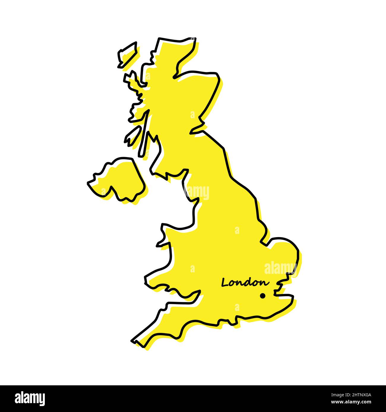 Simple outline map of United Kingdom with capital location. Stylized ...