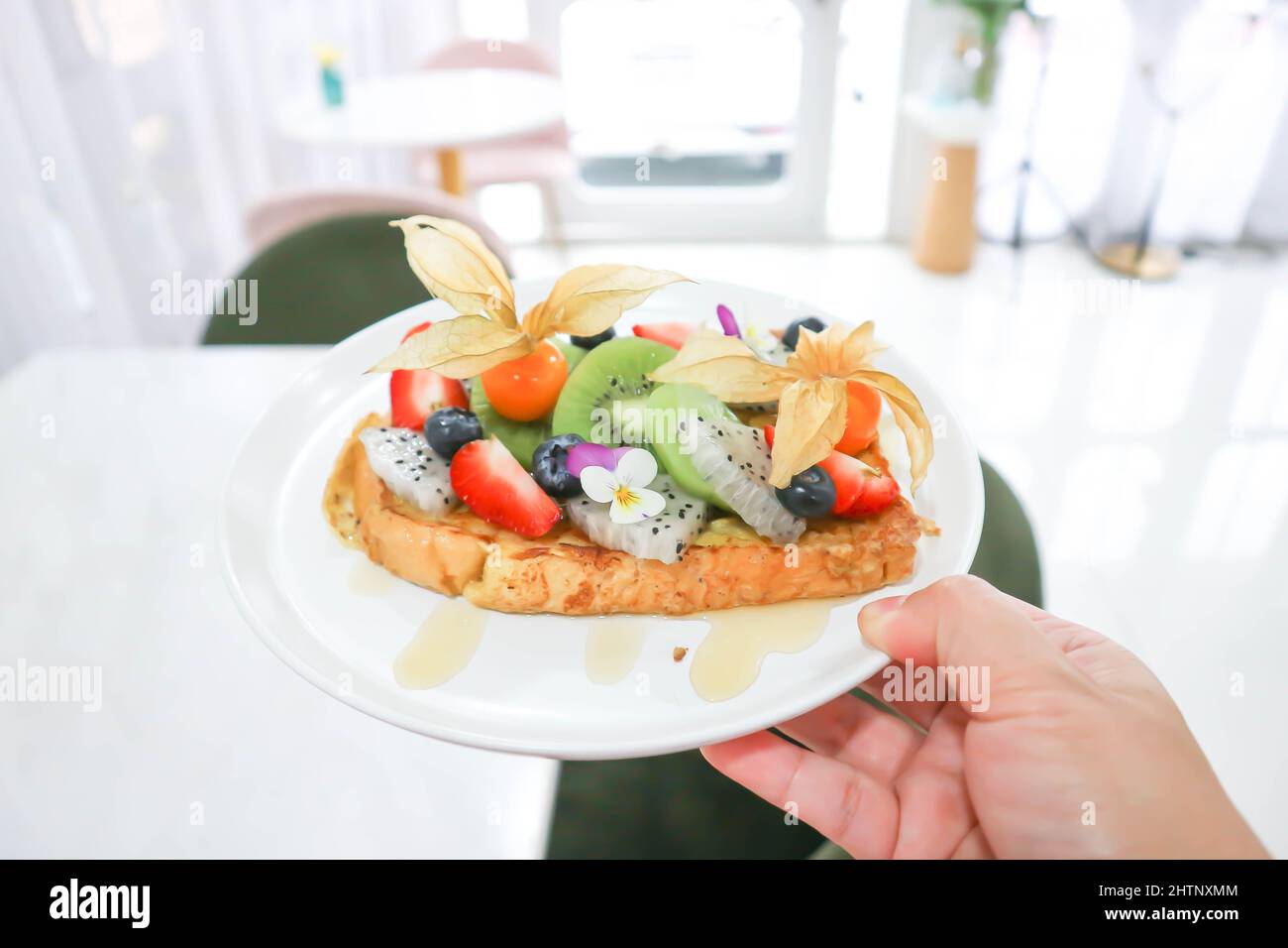 toast or French toast with fruit topping Stock Photo - Alamy
