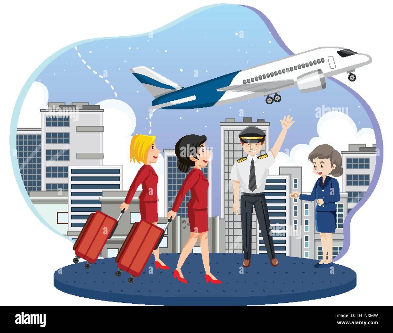 Aircrews characters with airplane in cartoon style illustration Stock ...