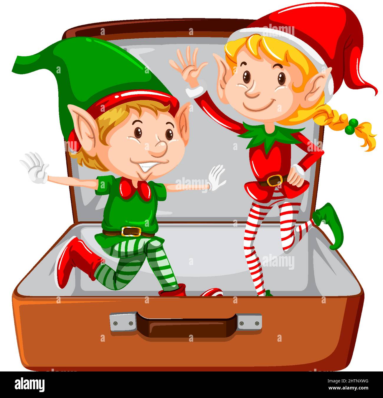 Christmas theme with Elf in a luggage on white background illustration ...