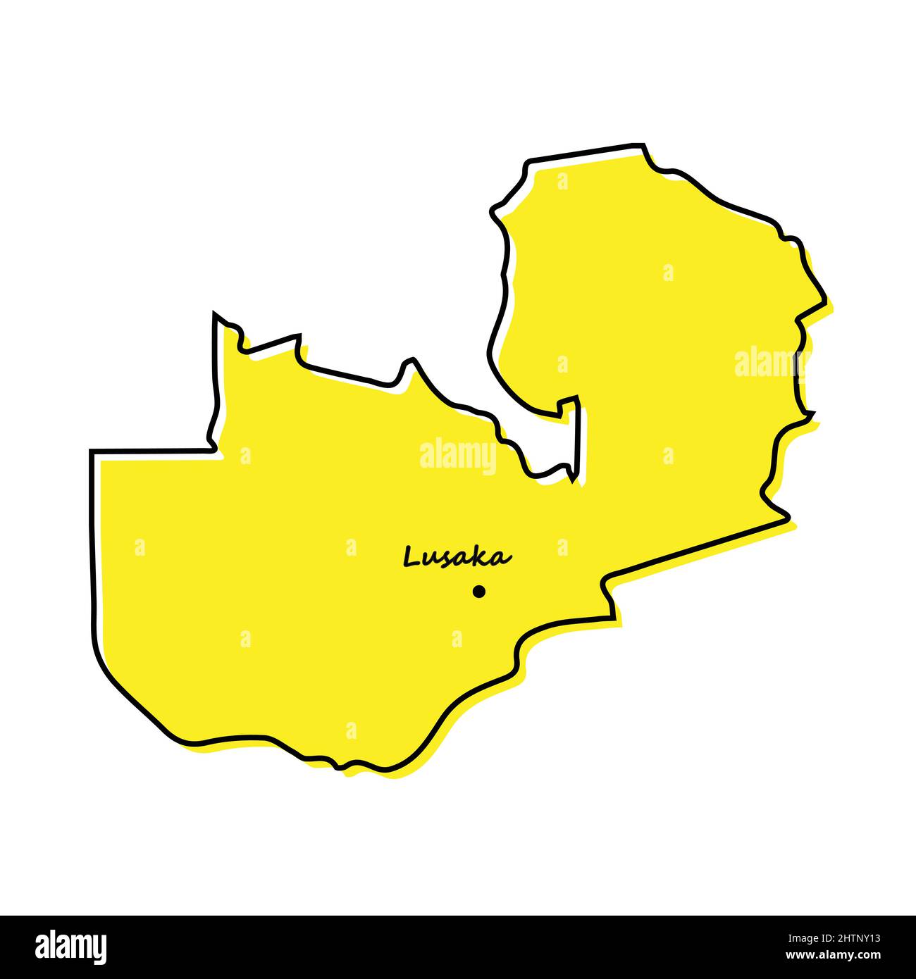 Simple outline map of Zambia with capital location. Stylized minimal line design Stock Vector ...