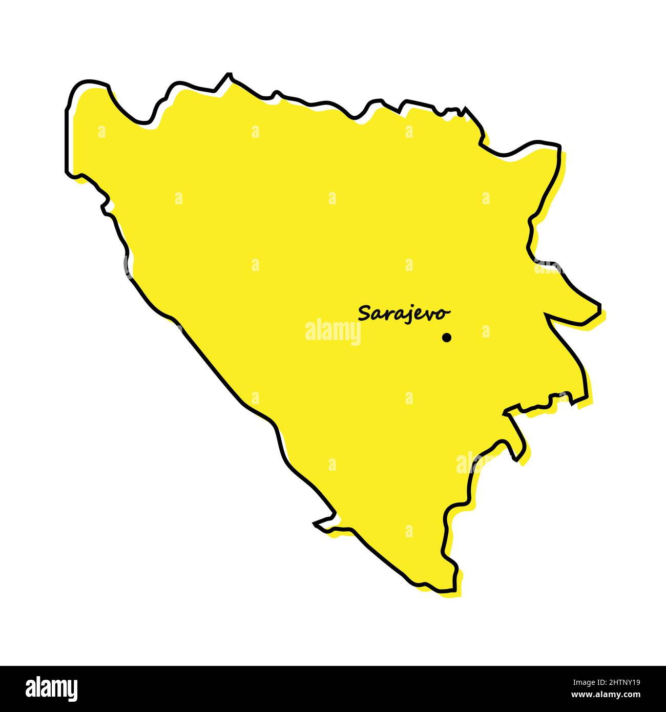 Simple outline map of Bosnia with capital location. Stylized minimal line design Stock Vector ...