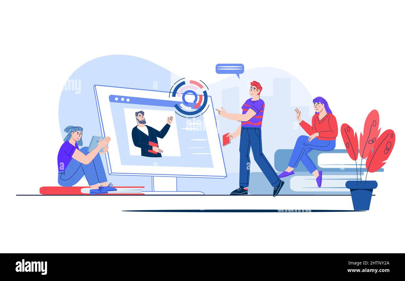 Online meeting or business training concept with people around huge ...