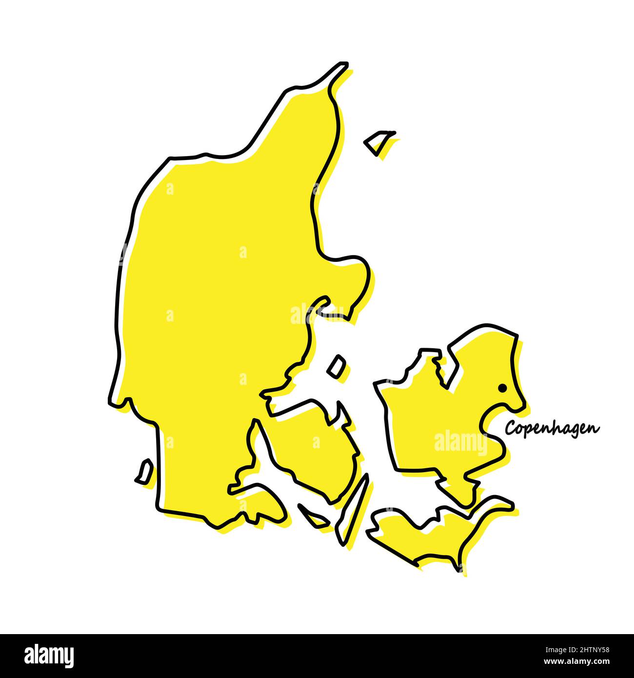 Simple outline map of Dennmark with capital location. Stylized minimal line design Stock Vector ...