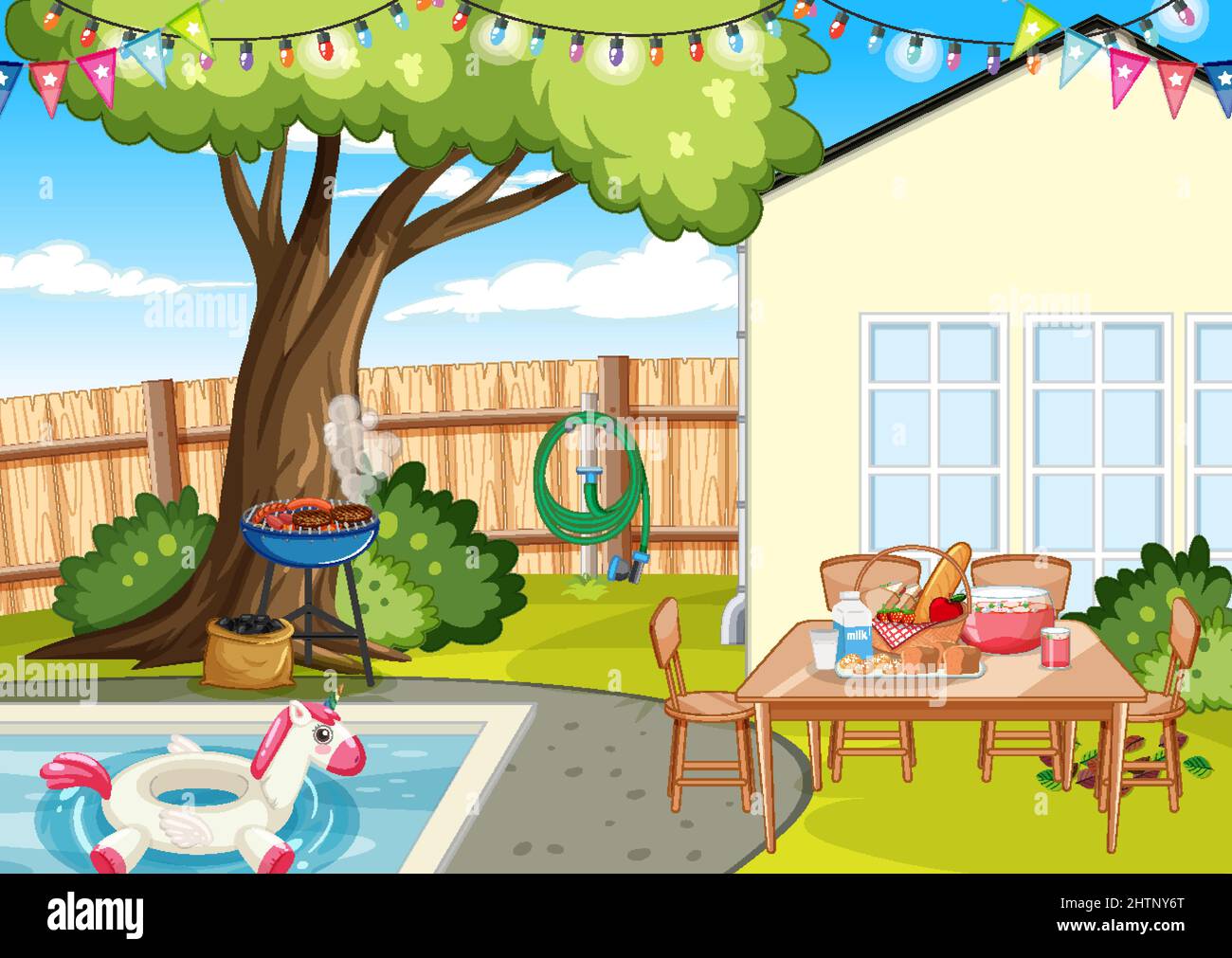 Scene of backyard with a fence illustration Stock Vector Image & Art ...