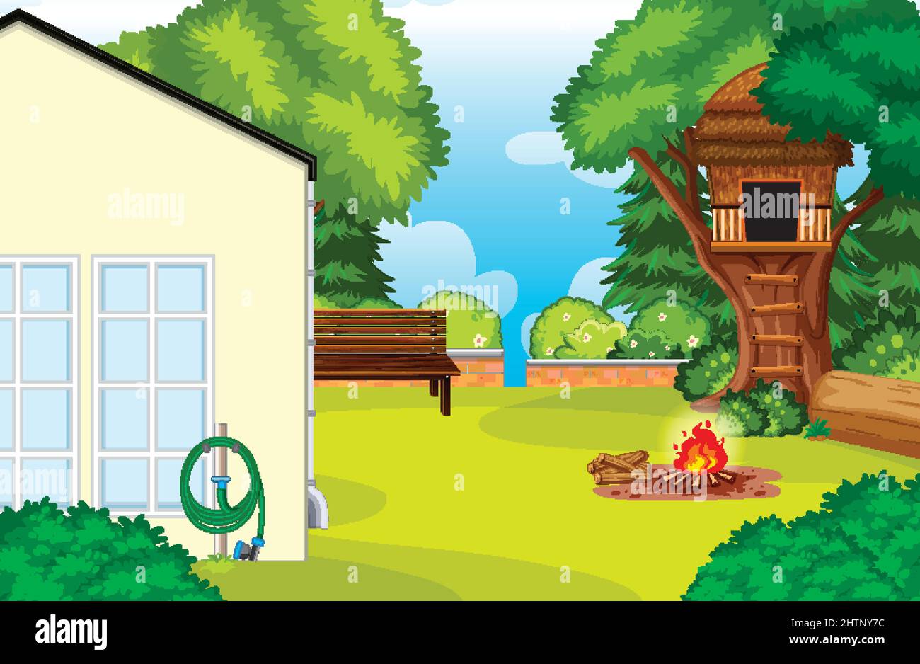 Scene of backyard with a fence illustration Stock Vector Image & Art ...