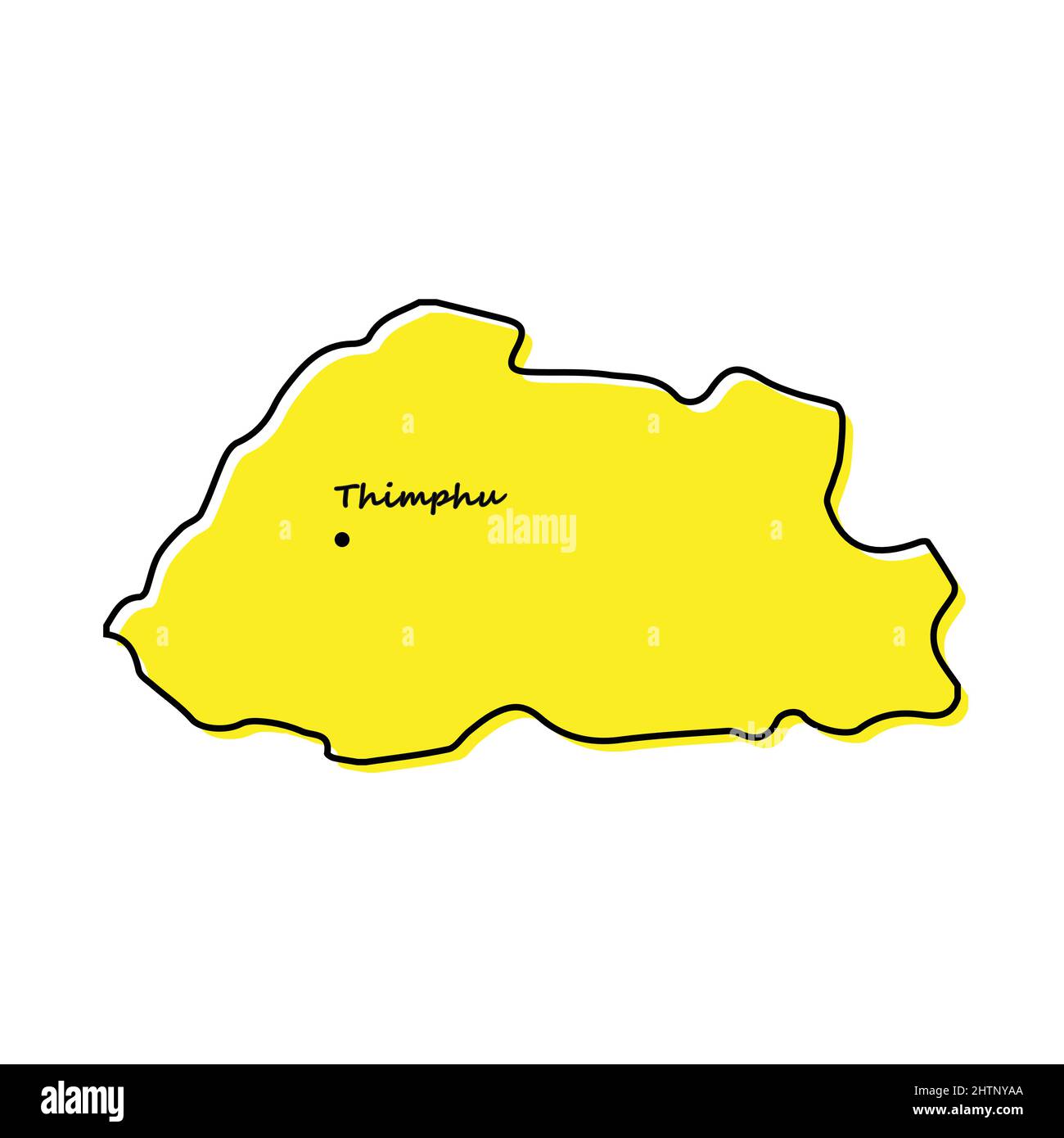 Simple outline map of Bhutan with capital location. Stylized minimal line design Stock Vector ...