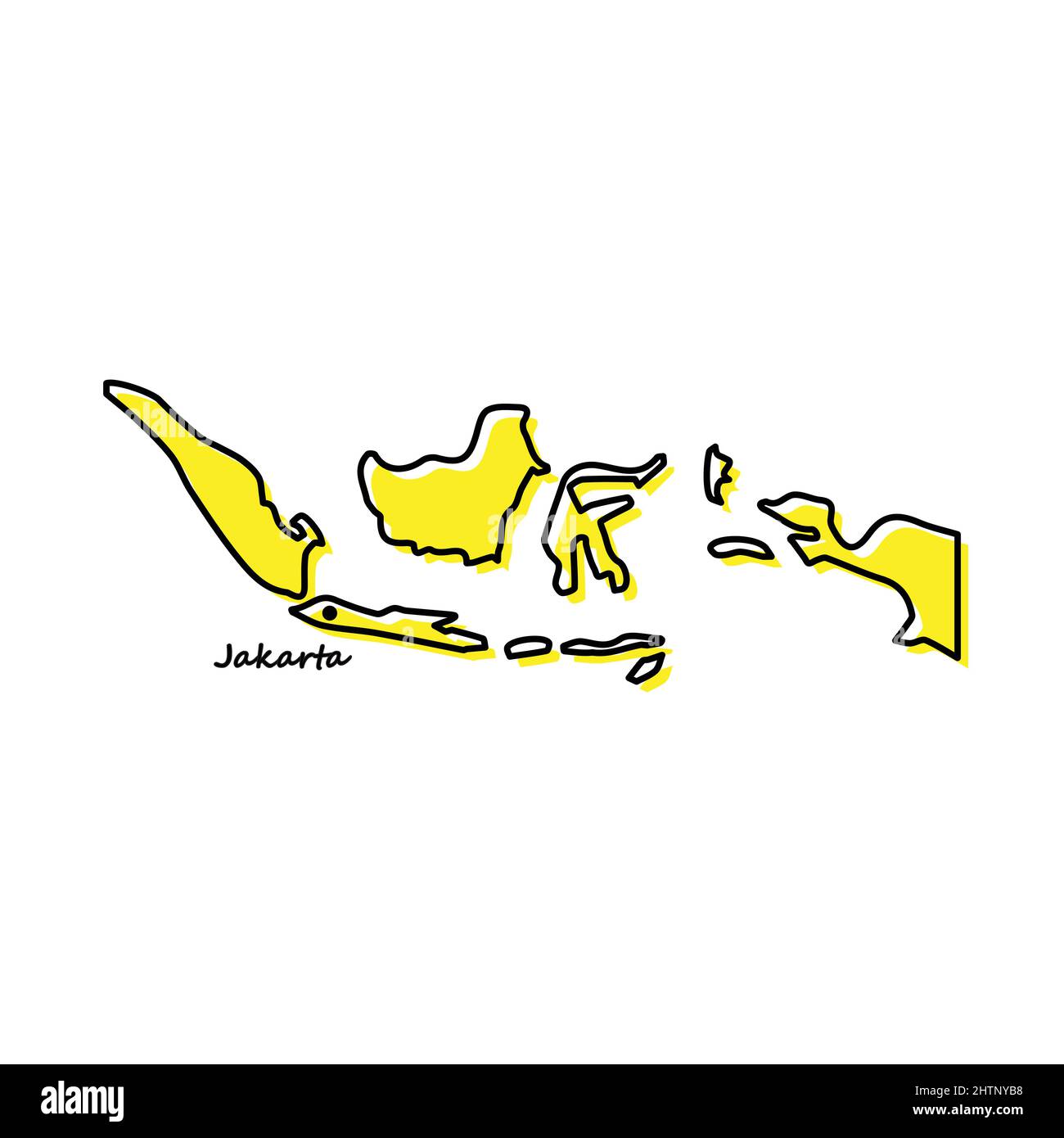Simple outline map of Indonesia with capital location. Stylized minimal ...