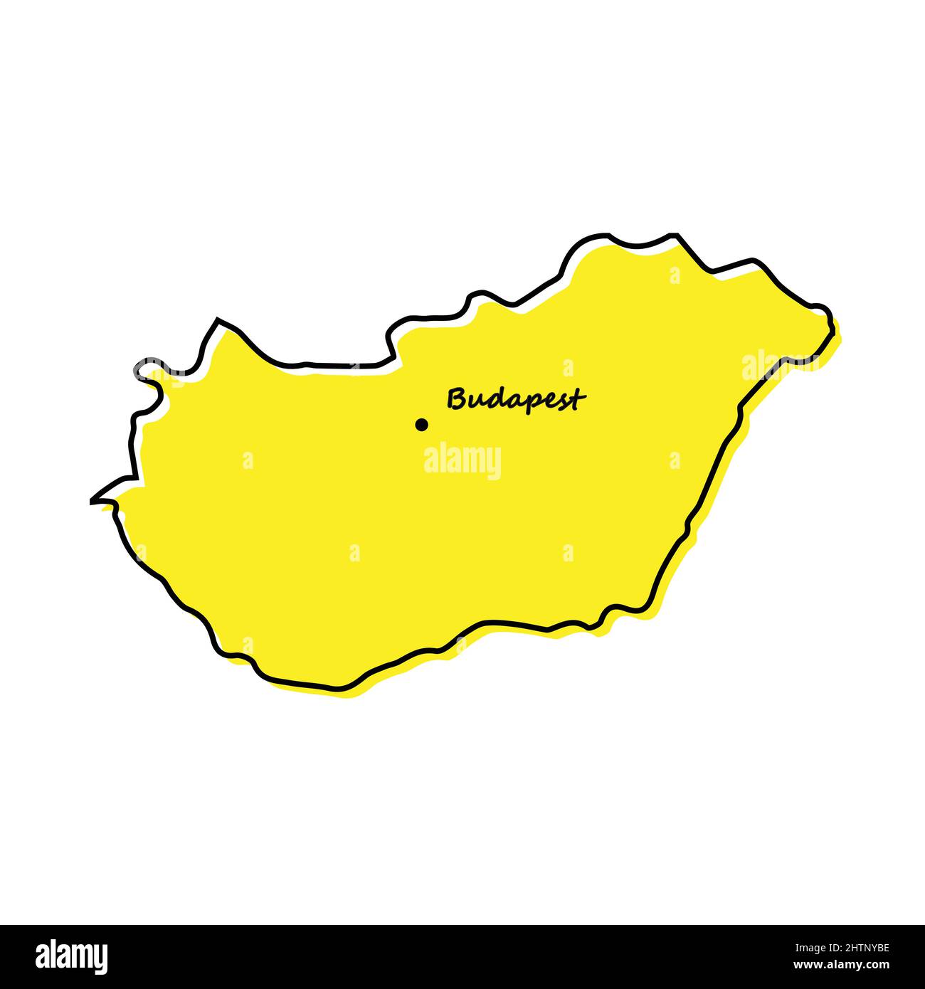 Simple outline map of Hungary with capital location. Stylized minimal line design Stock Vector ...
