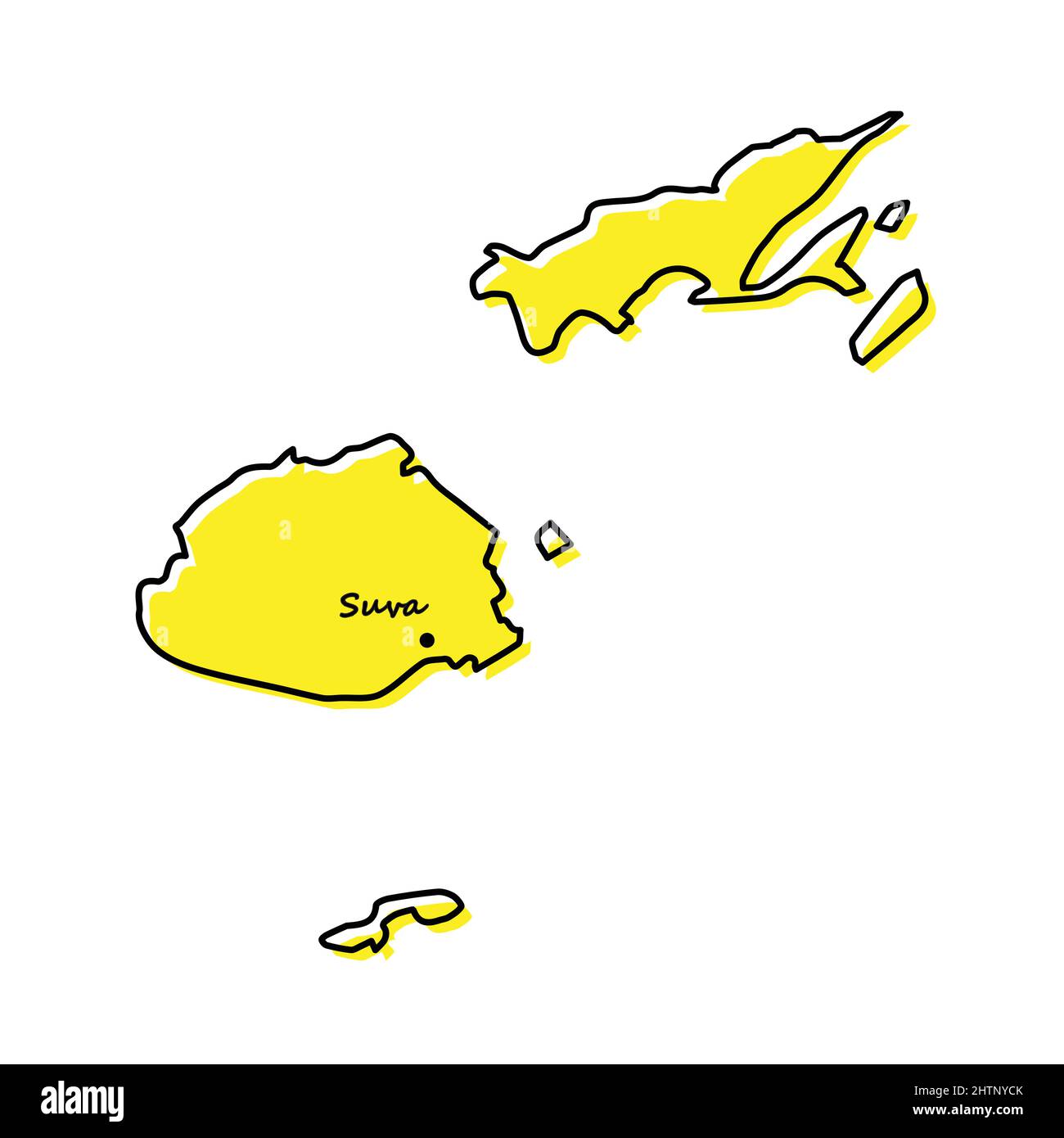 Simple outline map of Fiji with capital location. Stylized minimal line ...