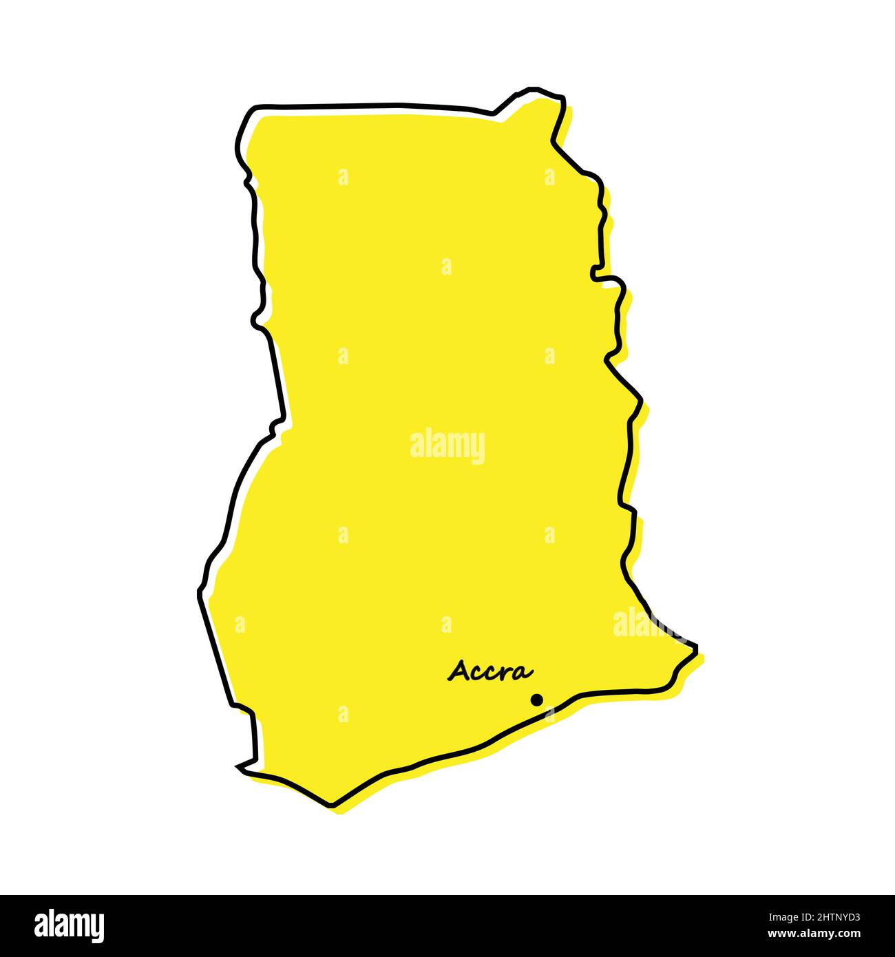 Simple outline map of Ghana with capital location. Stylized minimal ...