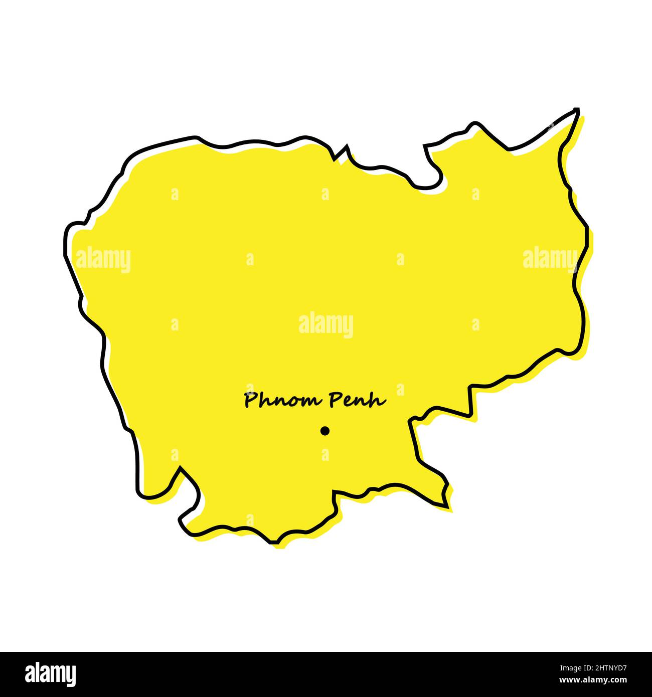 Simple outline map of Cambodia with capital location. Stylized minimal ...