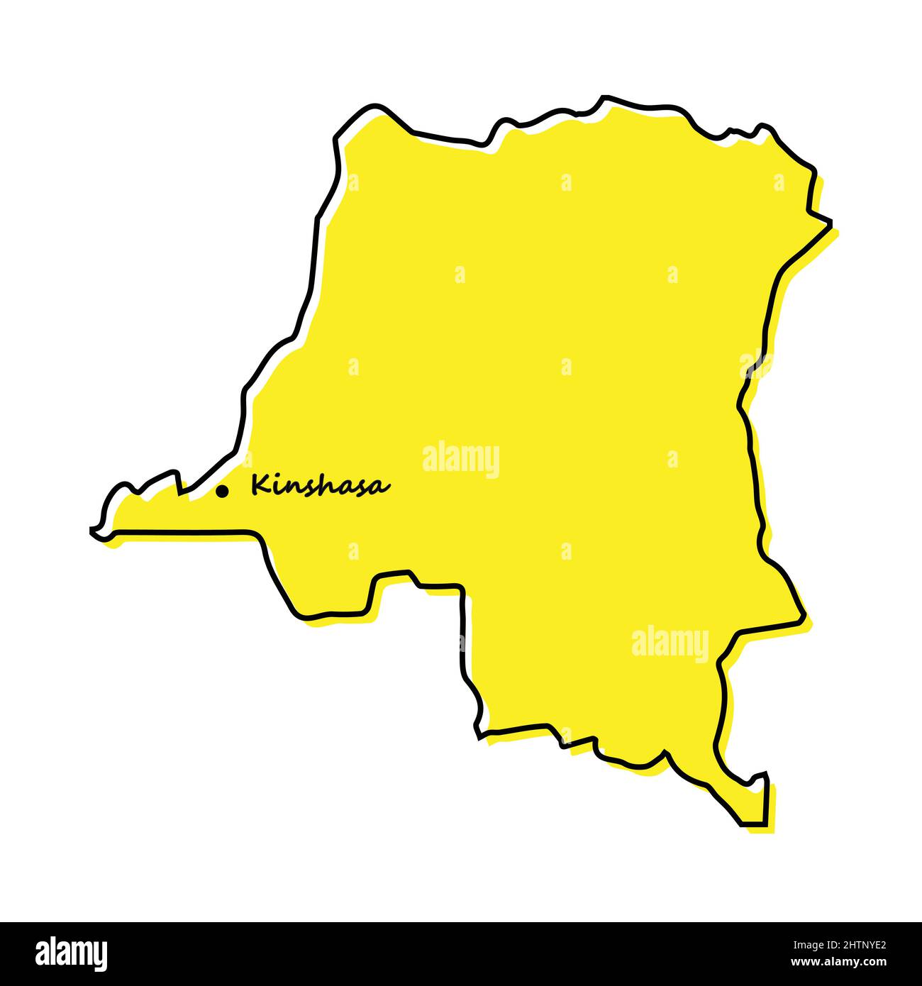 Simple outline map of DR Congo with capital location. Stylized minimal ...