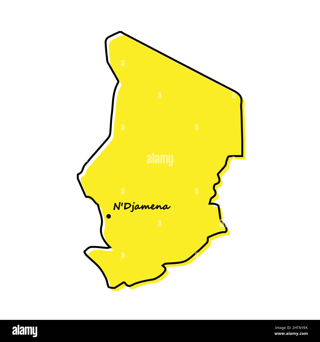 Simple outline map of Chad with capital location. Stylized minimal line ...
