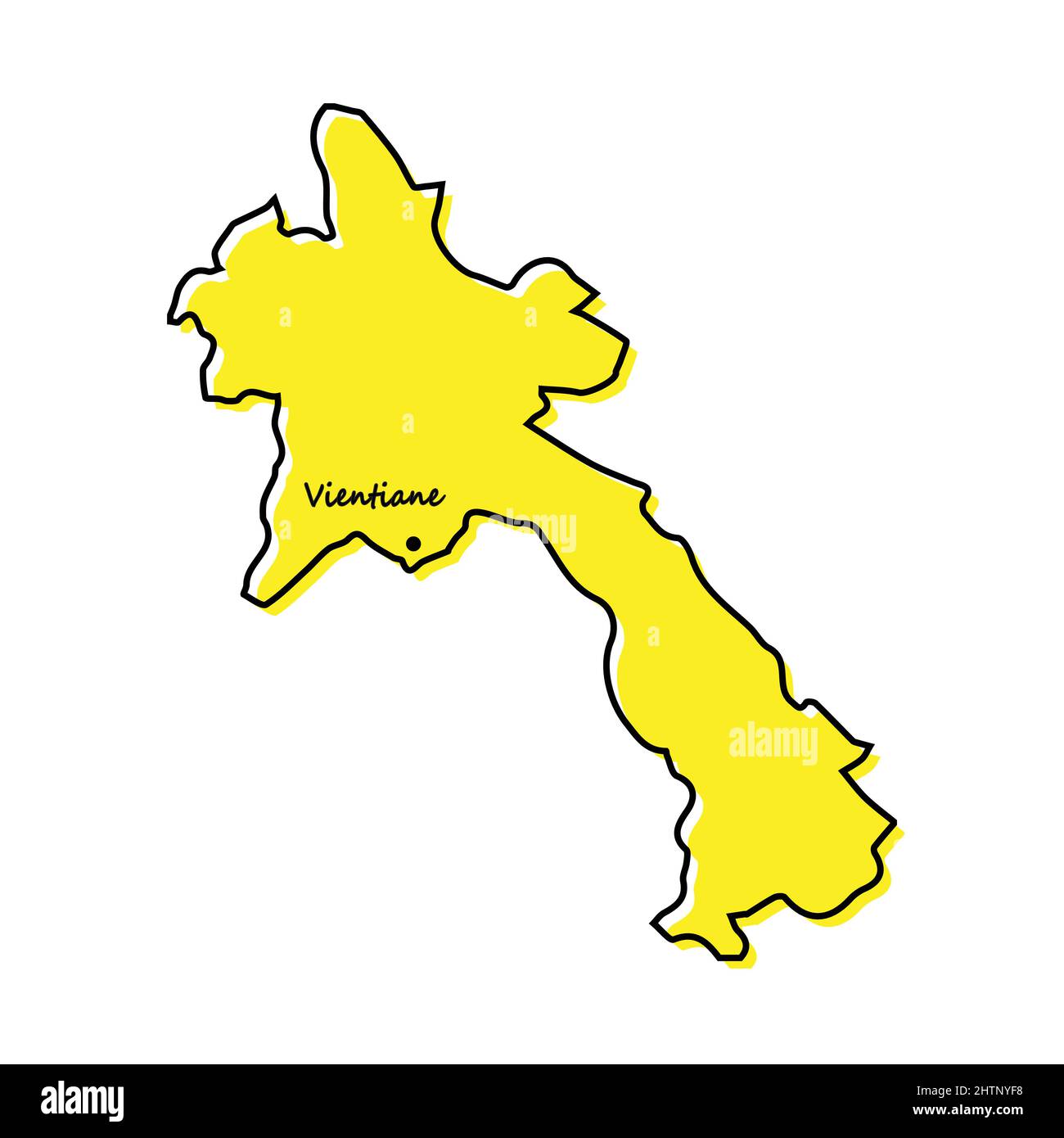 Simple outline map of Laos with capital location. Stylized minimal line ...