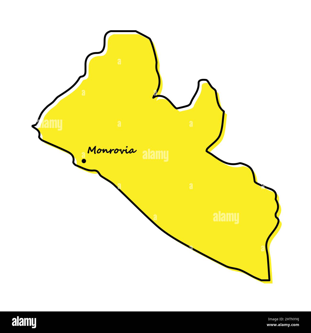 Simple outline map of Liberia with capital location. Stylized minimal line design Stock Vector ...
