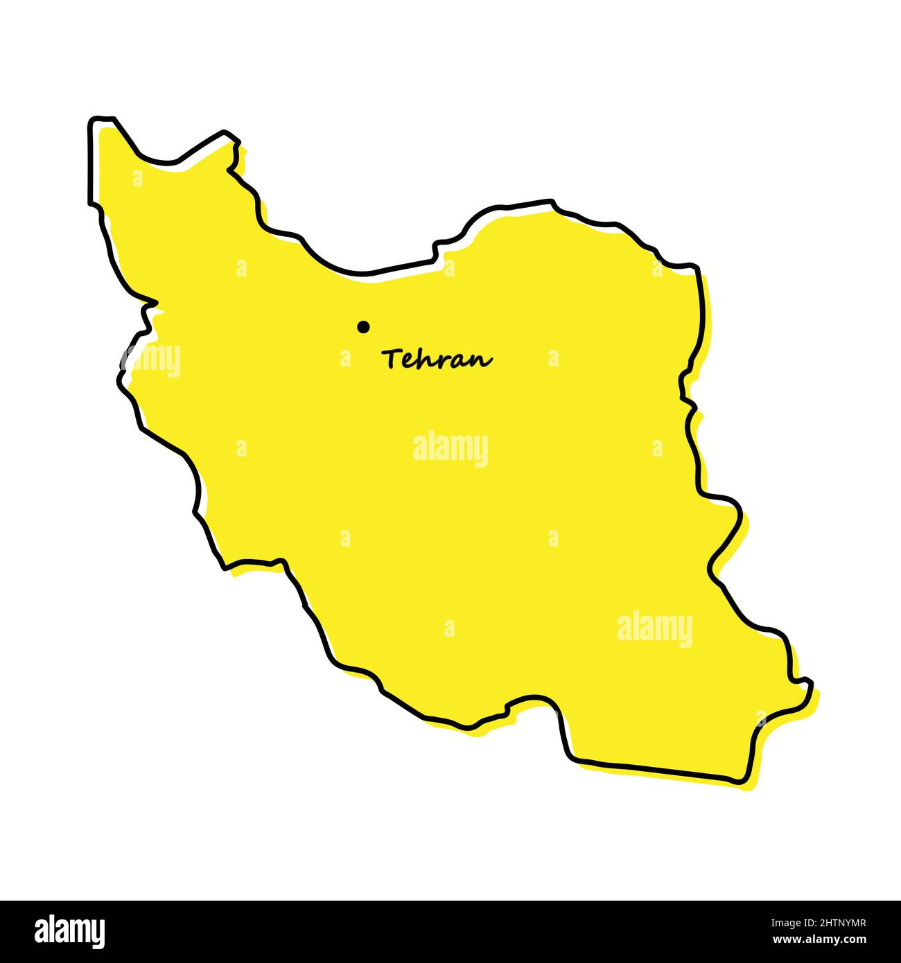 Simple outline map of Iran with capital location. Stylized minimal line ...