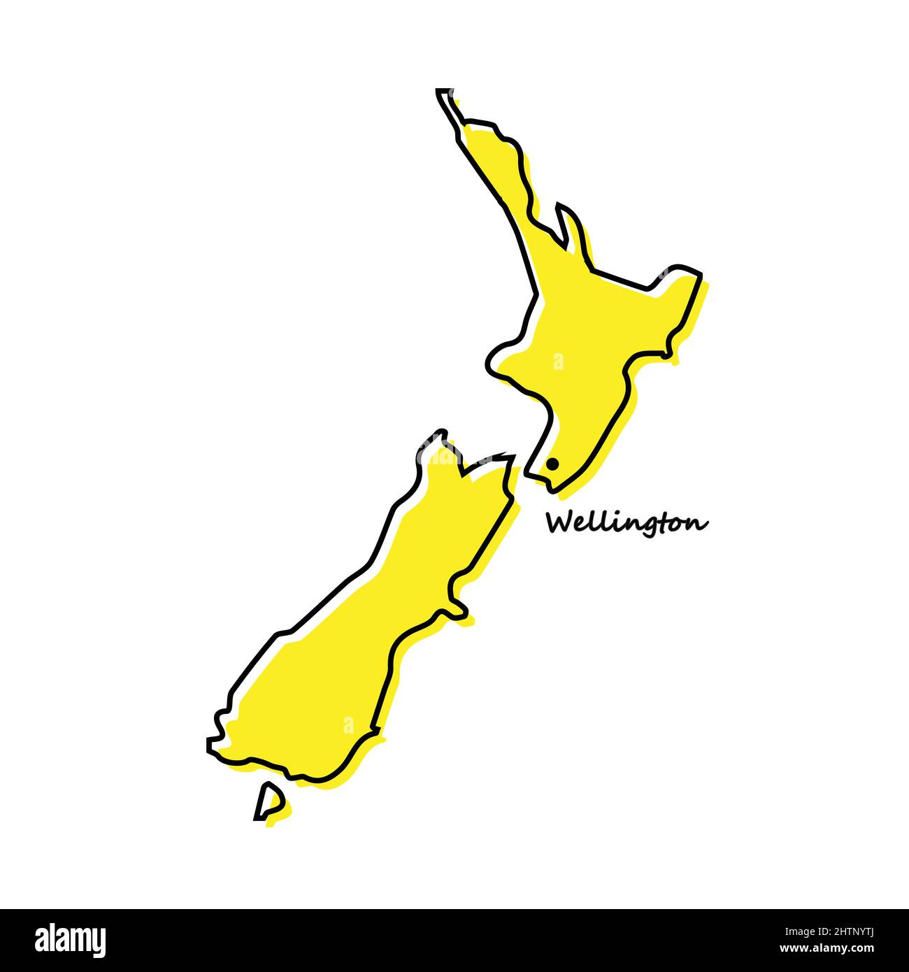 Simple outline map of New Zealand with capital location. Stylized ...