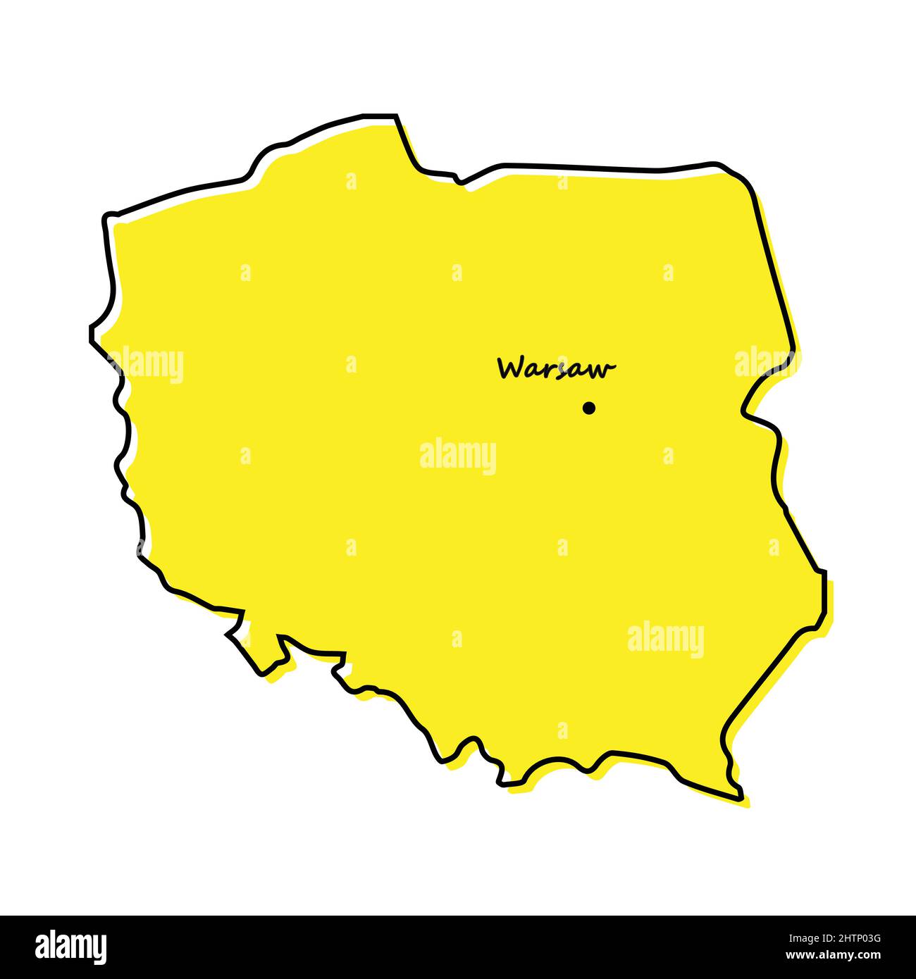 Simple outline map of Poland with capital location. Stylized minimal ...