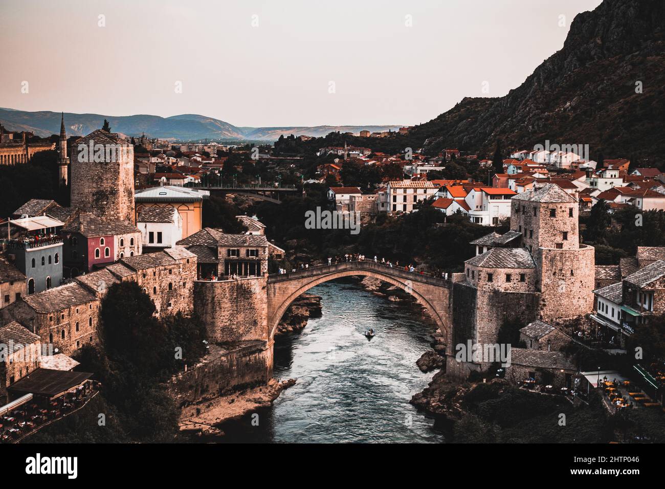 Aerial view of a medieval bridge over the river in a town Stock Photo ...
