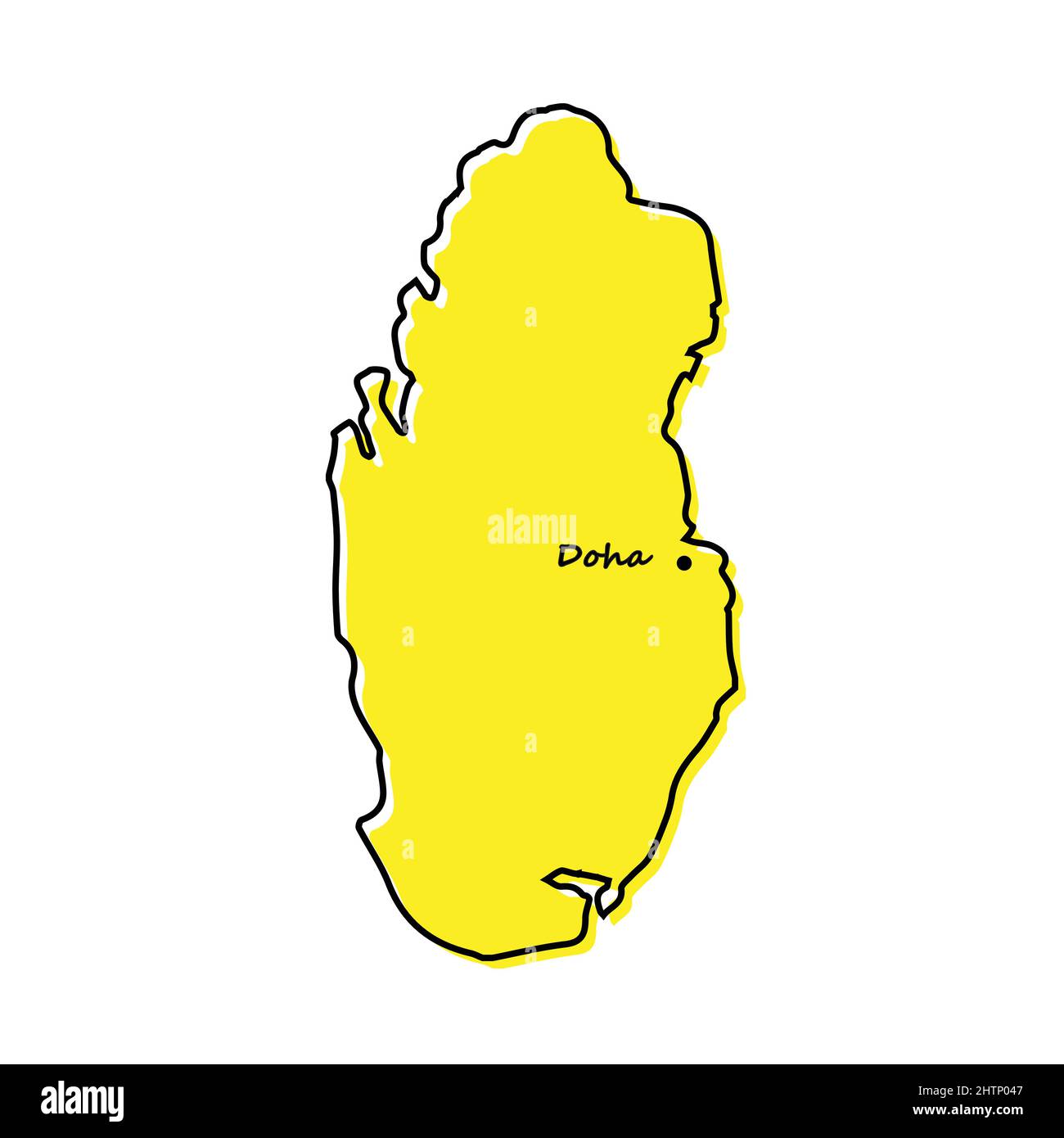 Simple outline map of Qatar with capital location. Stylized minimal line design Stock Vector ...