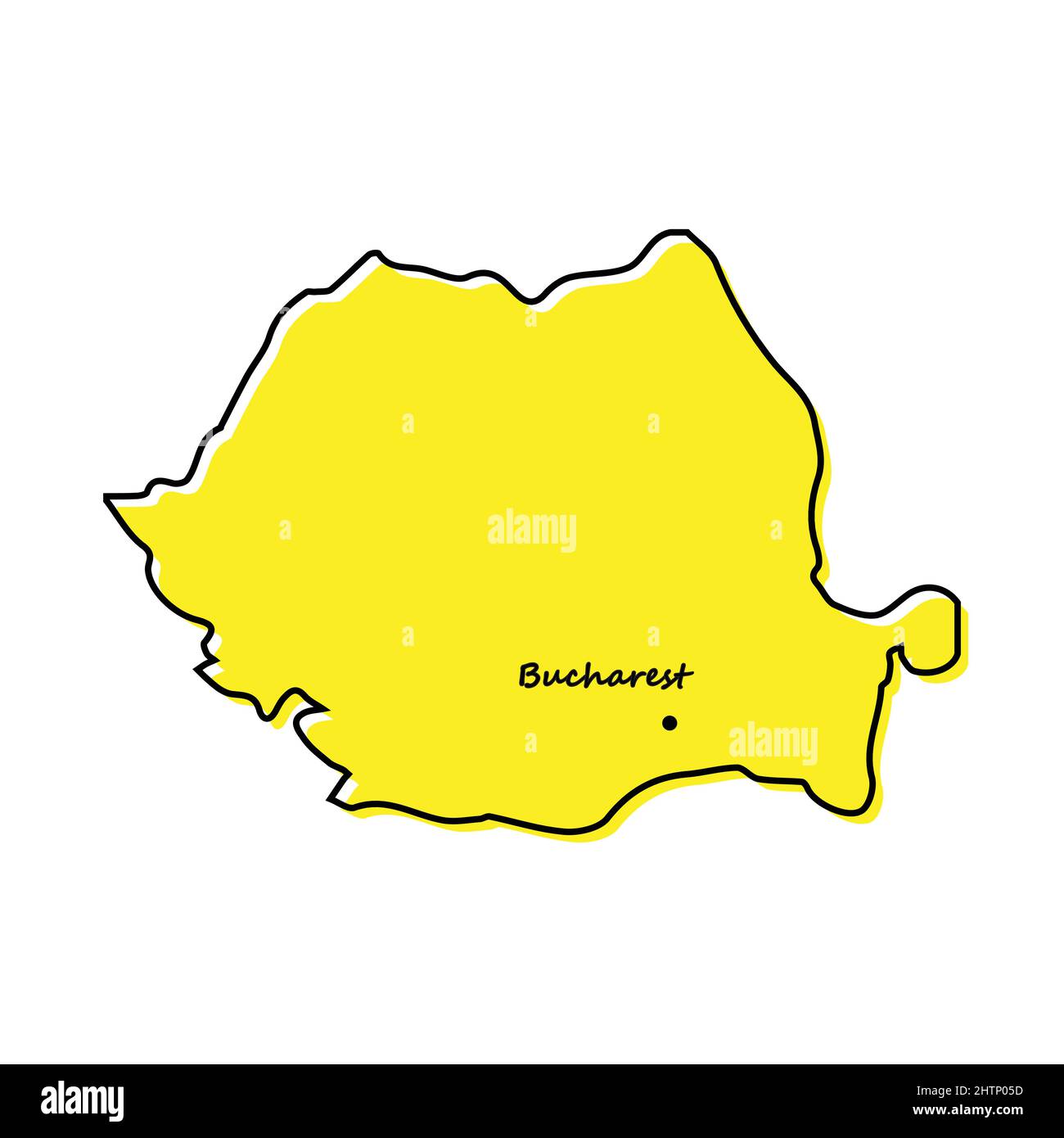 Simple outline map of Romania with capital location. Stylized minimal line design Stock Vector ...
