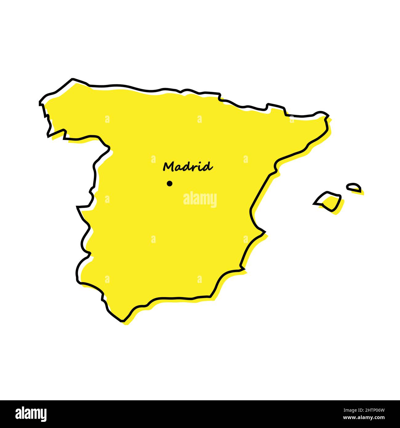 Simple outline map of Spain with capital location. Stylized minimal ...