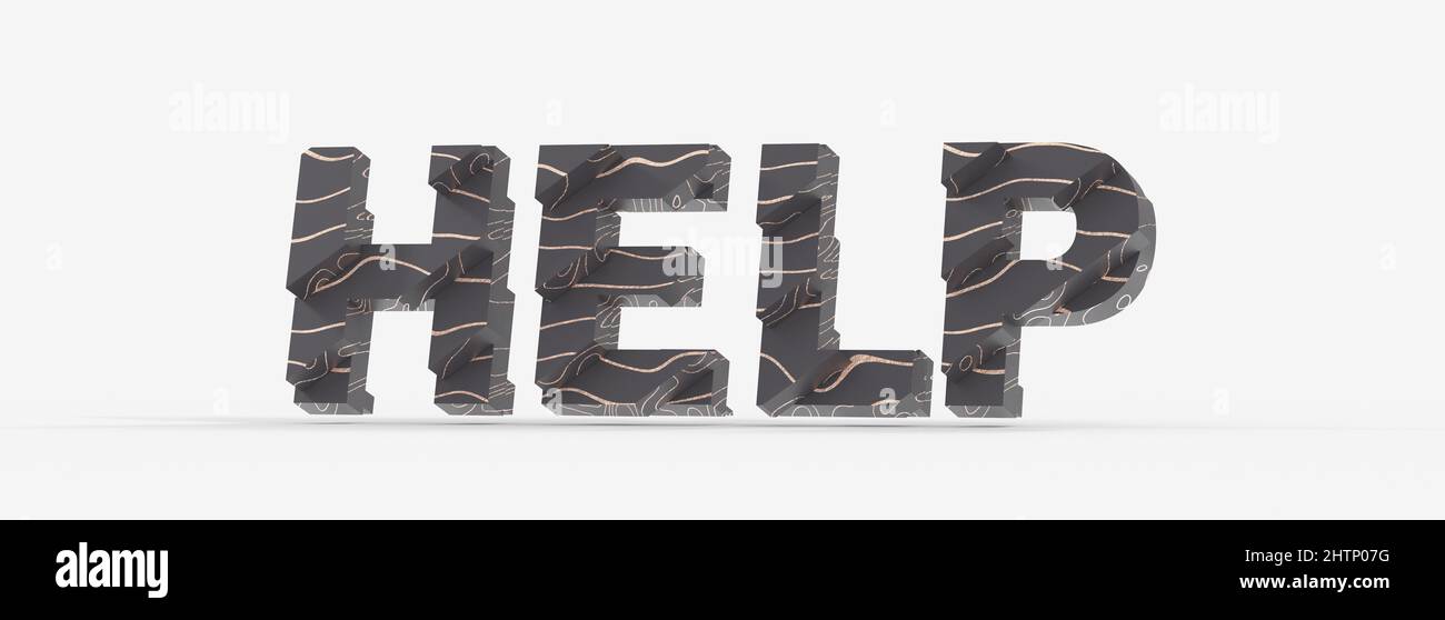 3D rendering of gray help text isolated on a white background Stock ...