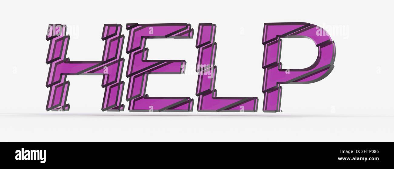 3D rendering of purple help text isolated on a white background Stock ...