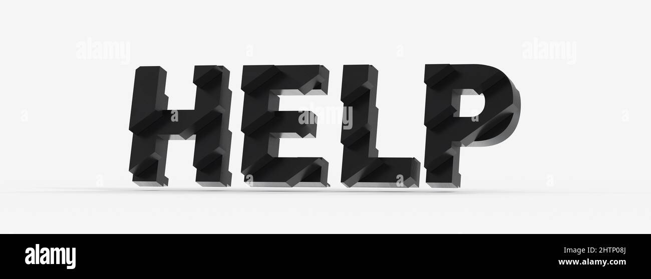 3D rendering of dark help text isolated on a white background Stock ...