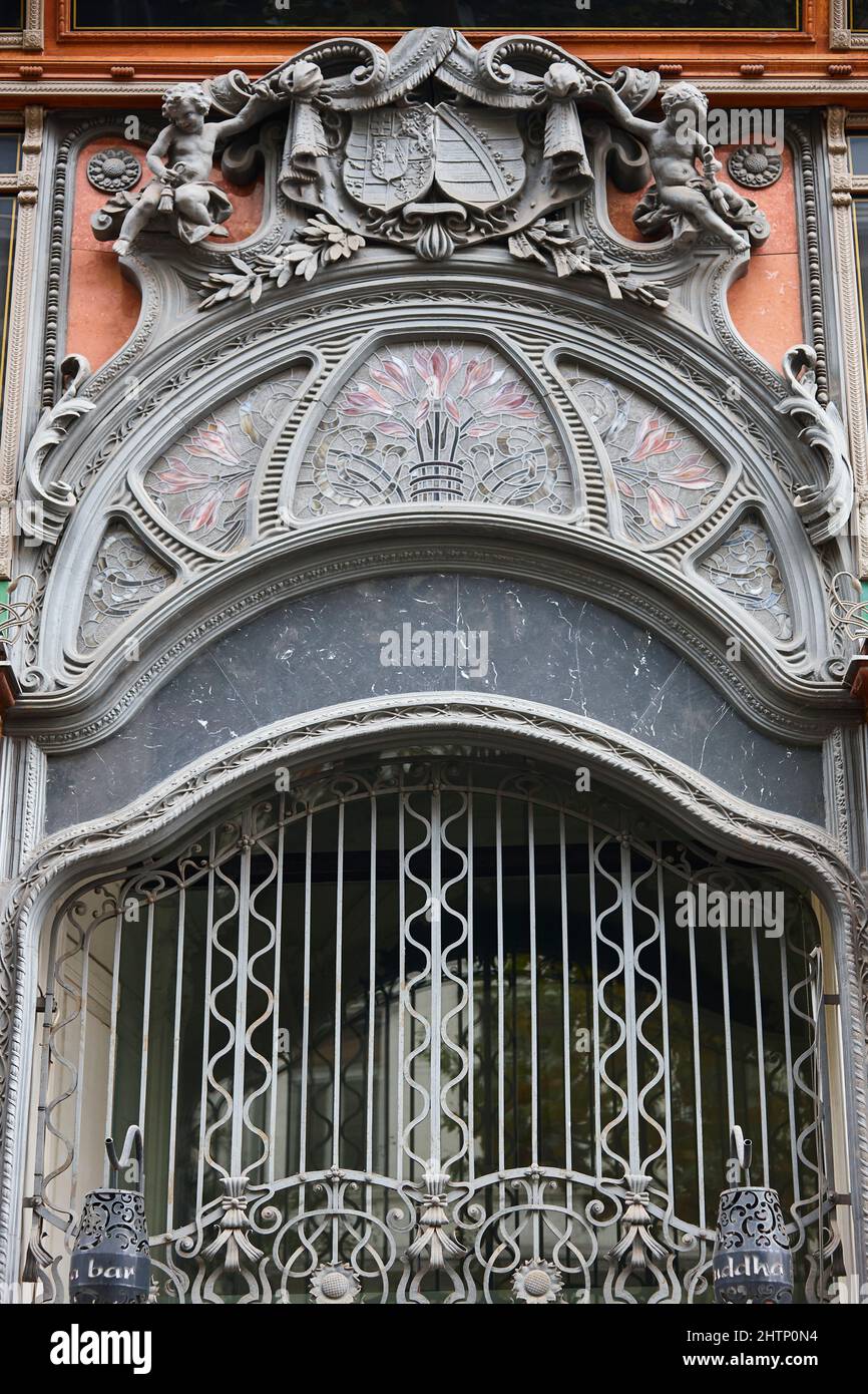 Secessionism building style in Budapest. Buddha. Hungarian modernism ...