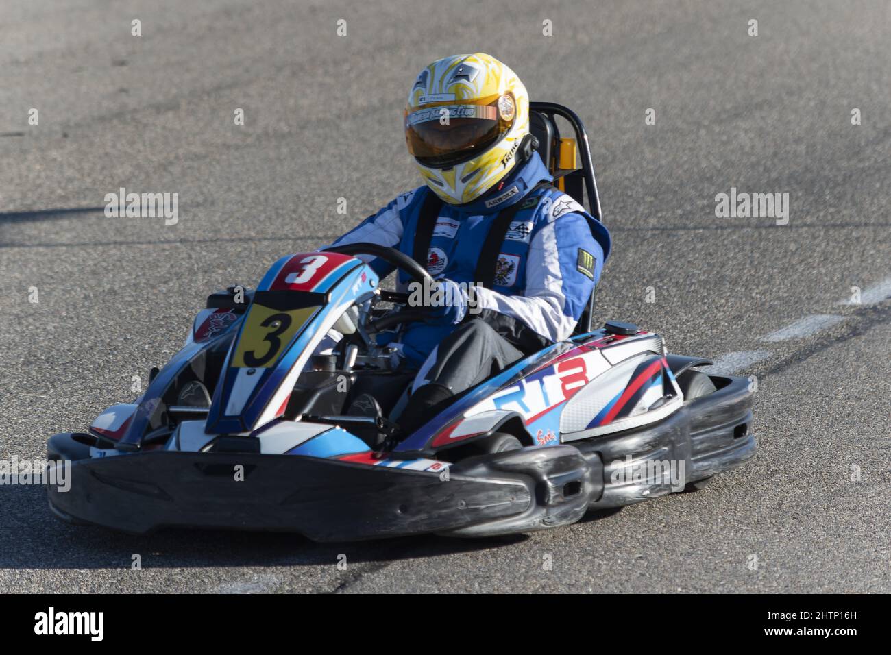 Closeup of a Man racing Go-cart on karting circuit Stock Photo - Alamy