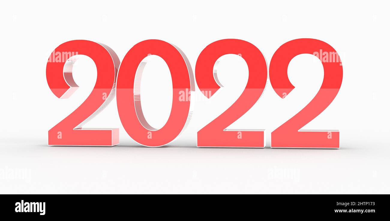 3D rendering of the red 2022 text isolated on white background Stock ...