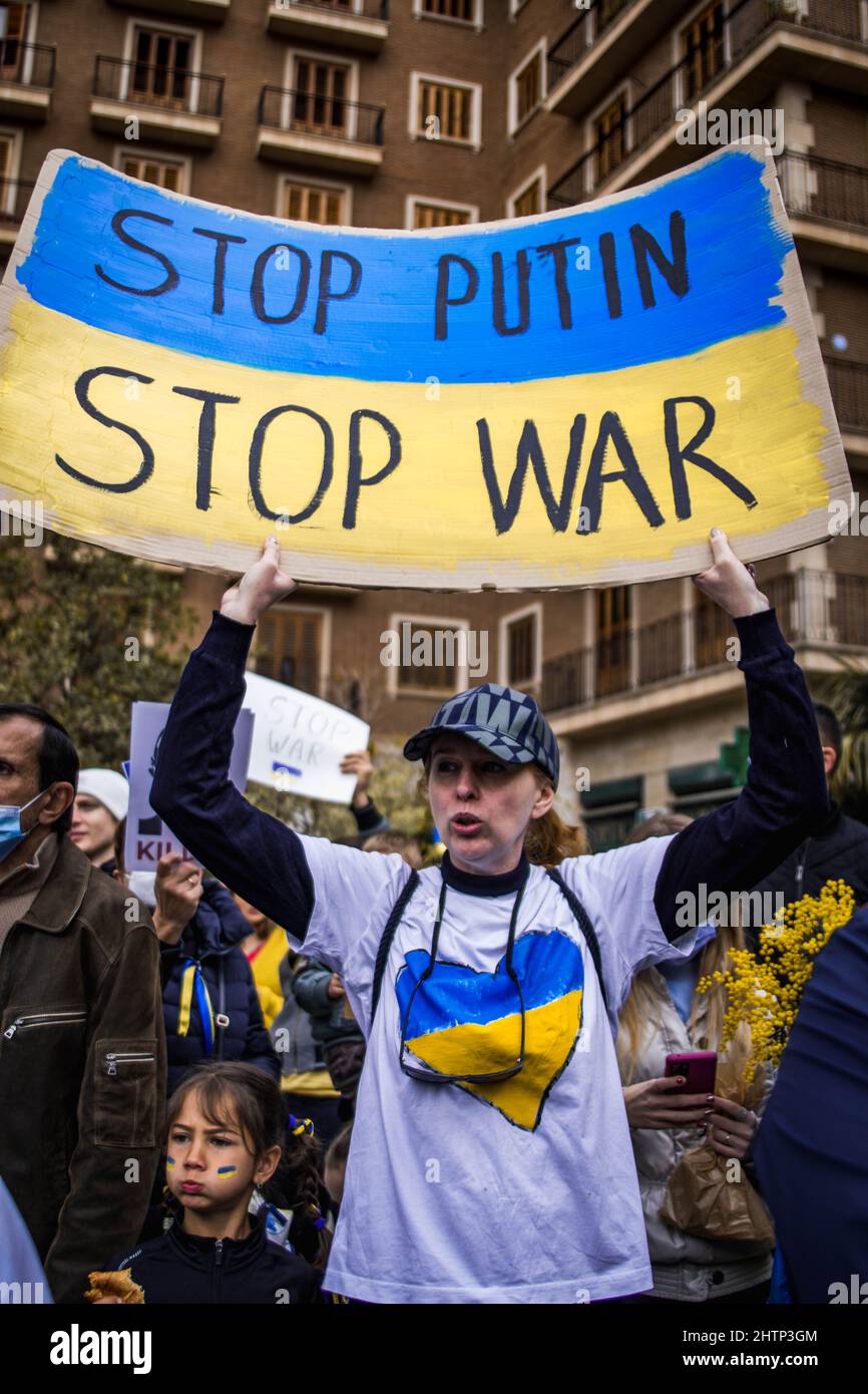 Protester with Symbols with the Flag of Ukraine Showing a Sign of Stop ...