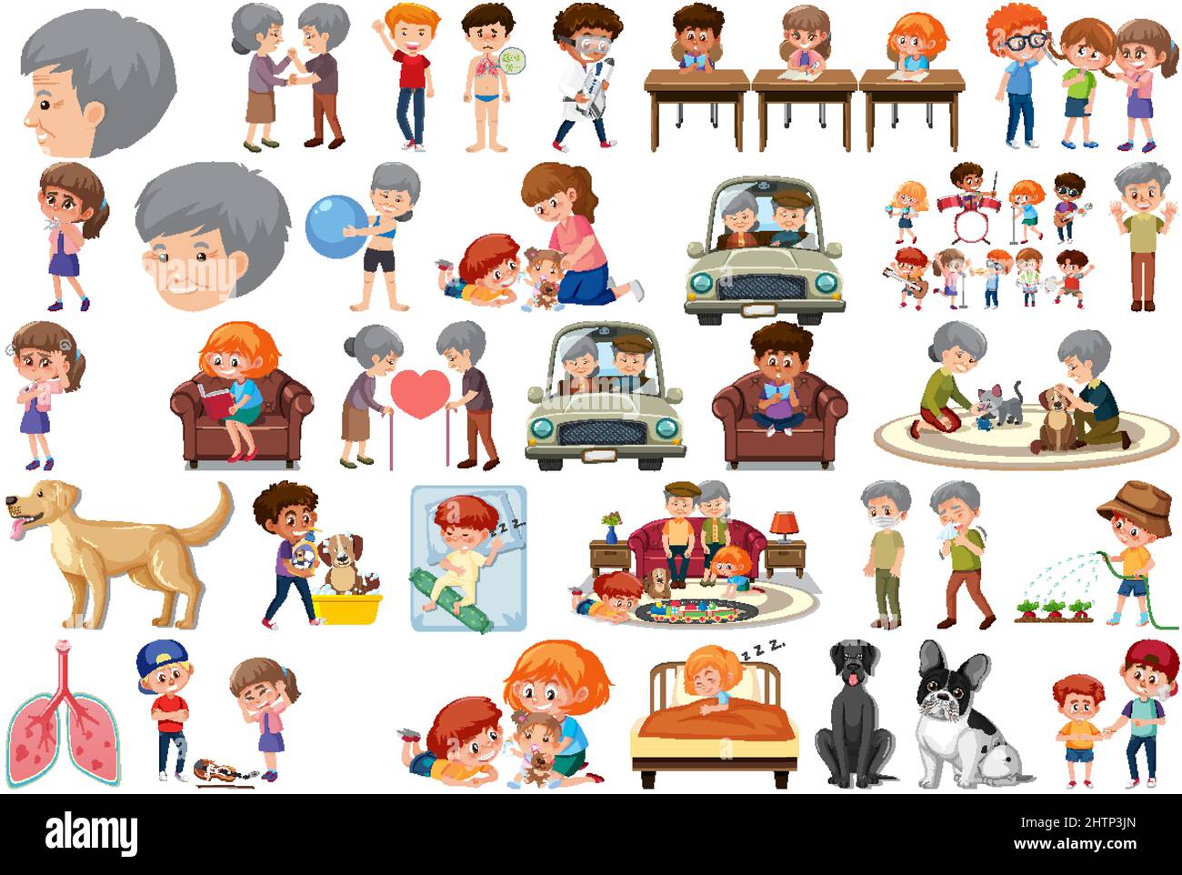 Set of different activities people in cartoon style illustration Stock ...